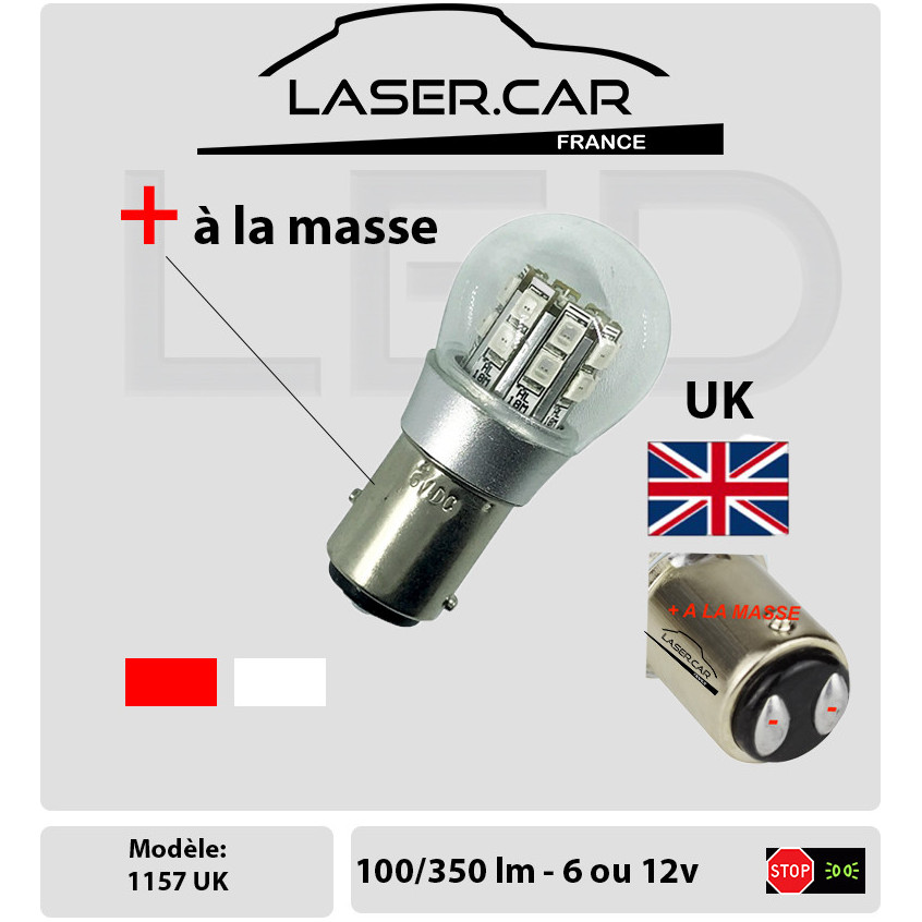 LED BAY15D, P21/5W, 1157 6V 12V INVERTED GROUND, LAMPE STOP 6v,12v ...